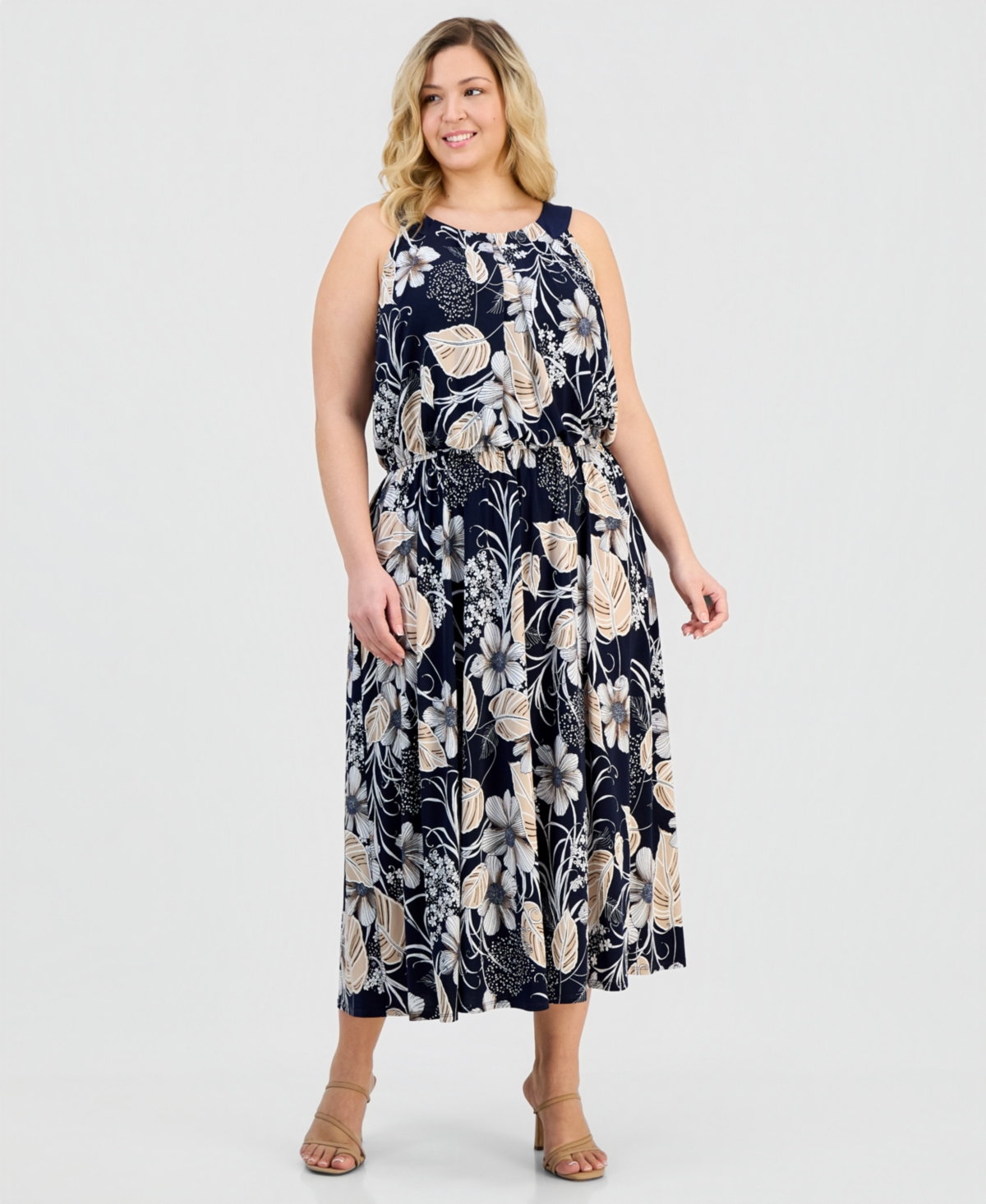 Click here for Robbie Bee Plus Size Printed Pleat-Neck Sleeveless... prices
