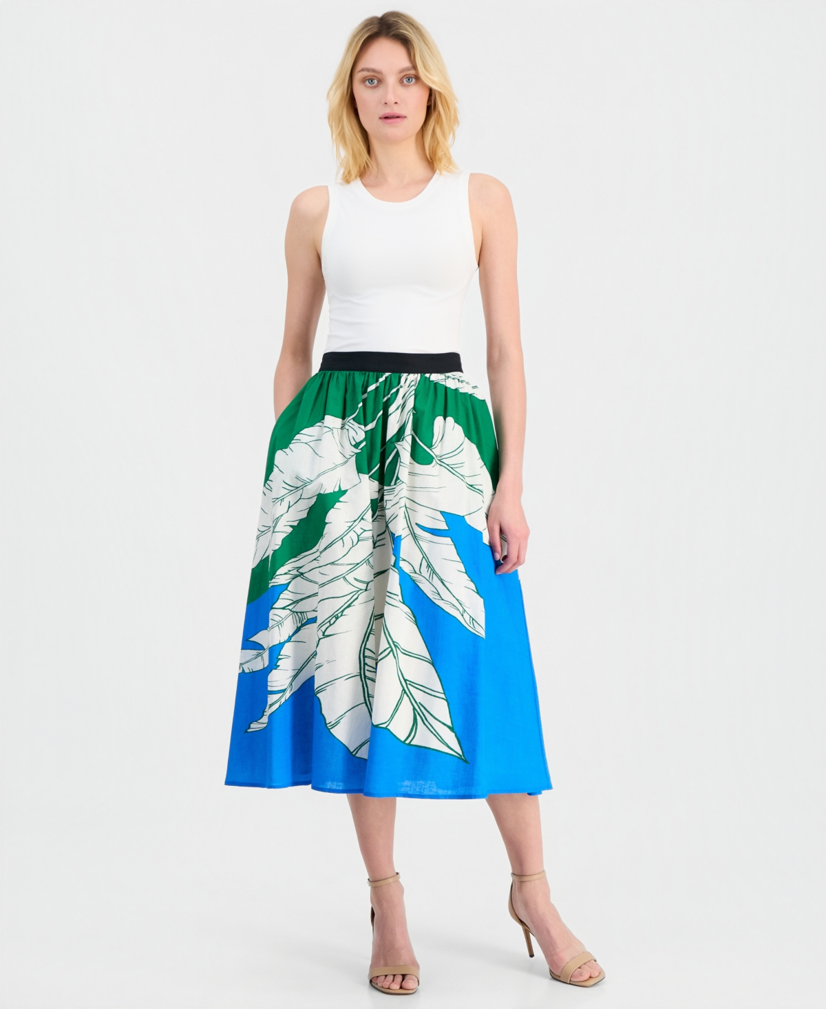 Click here for T Tahari Womens Full Pull-On Elastic Midi Skirt -... prices