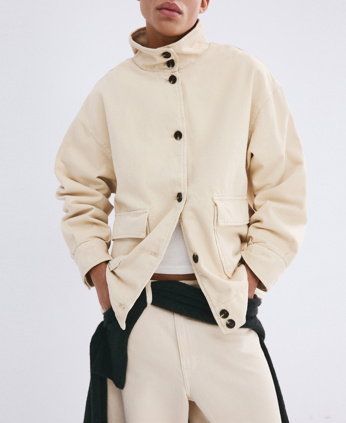 Click here for Mango Womens Stand-Up Collar Denim Parka - Vanilla prices