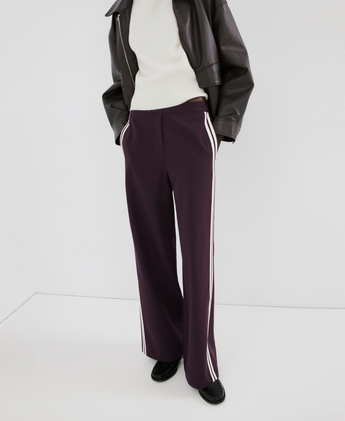 Click here for Mango Womens Combined Striped Pants - Wine prices