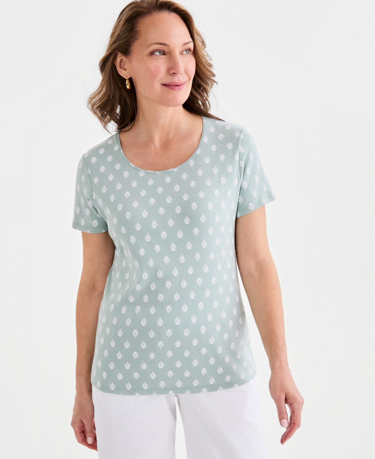 Click here for Style & Co Womens Printed Short-Sleeve Scoop-Neck... prices
