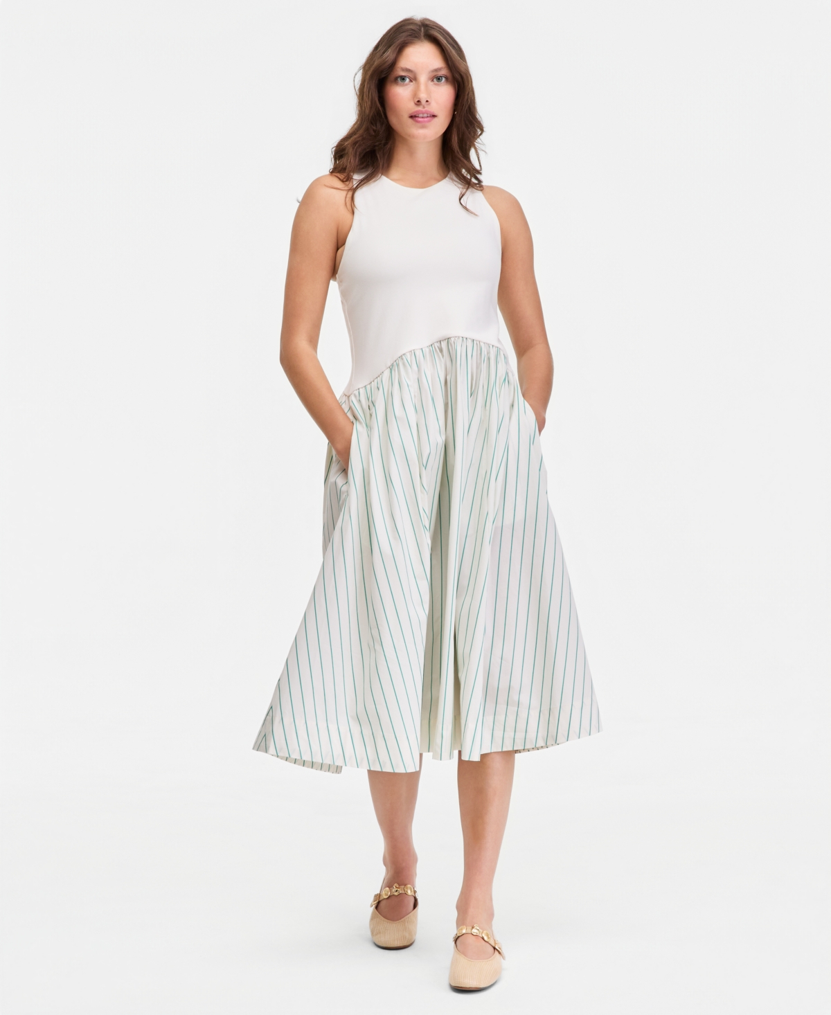 Click here for On 34th Womens Curved-Waist Mixed-Media Midi Dress... prices