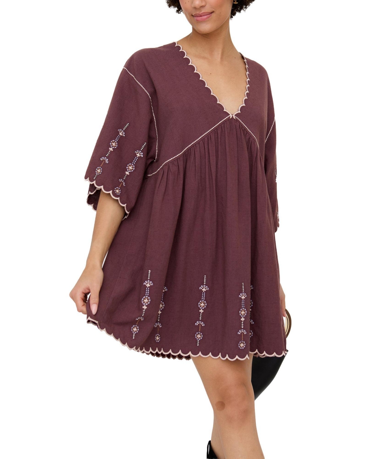 Click here for Raffya Womens Dorothy V-Neck Embroidered Mini Dres... prices