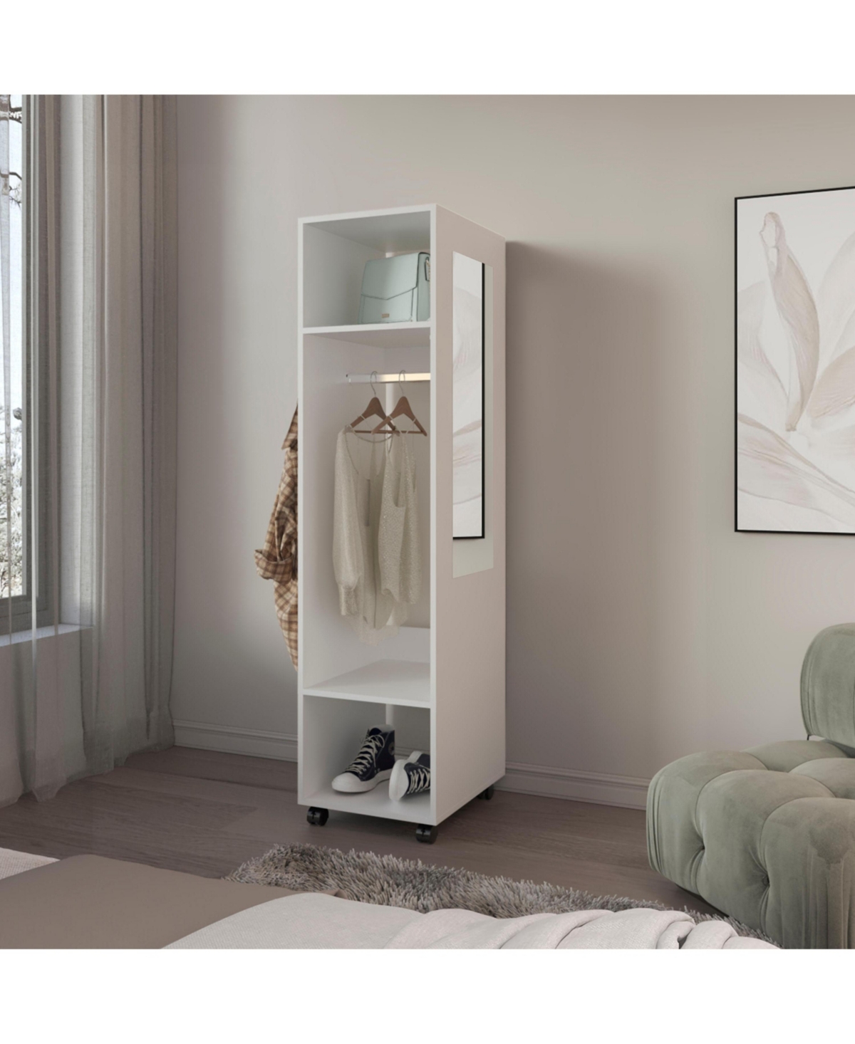 Click here for flynama 63inch Armoire with 3 Shelves 1 Mirror 4 W... prices