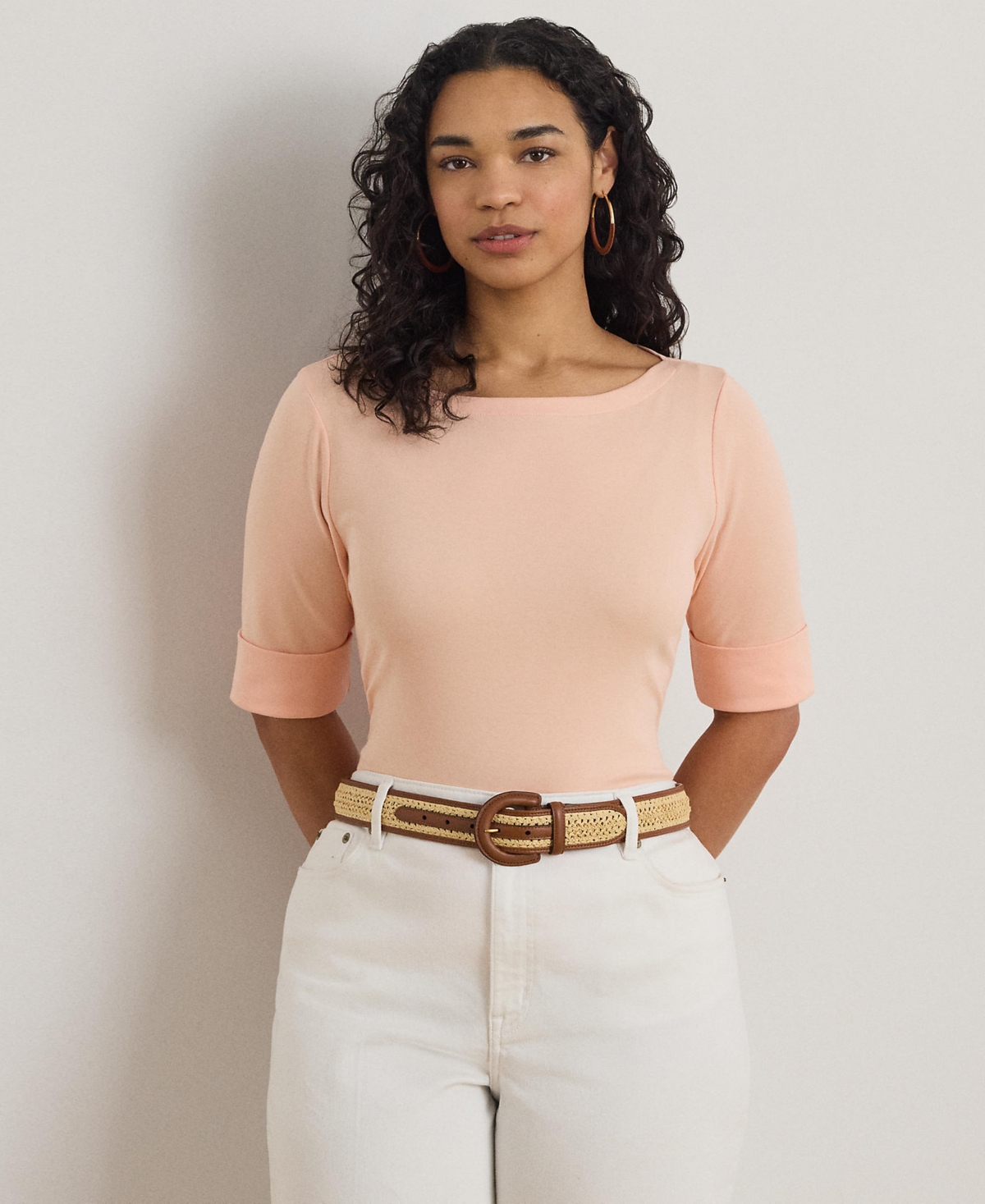 Click here for Lauren Ralph Lauren Plus Size Cotton-Blend Boatnec... prices