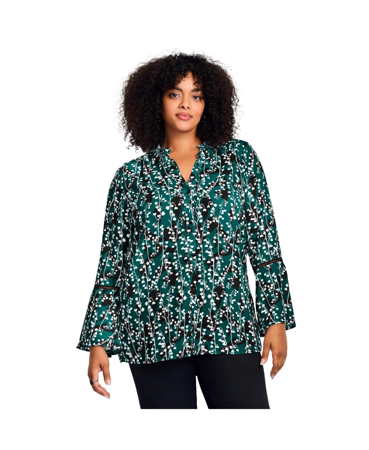 Click here for Avenue Plus Size Ruffle Sleeve Tulip Hem Womens Bl... prices