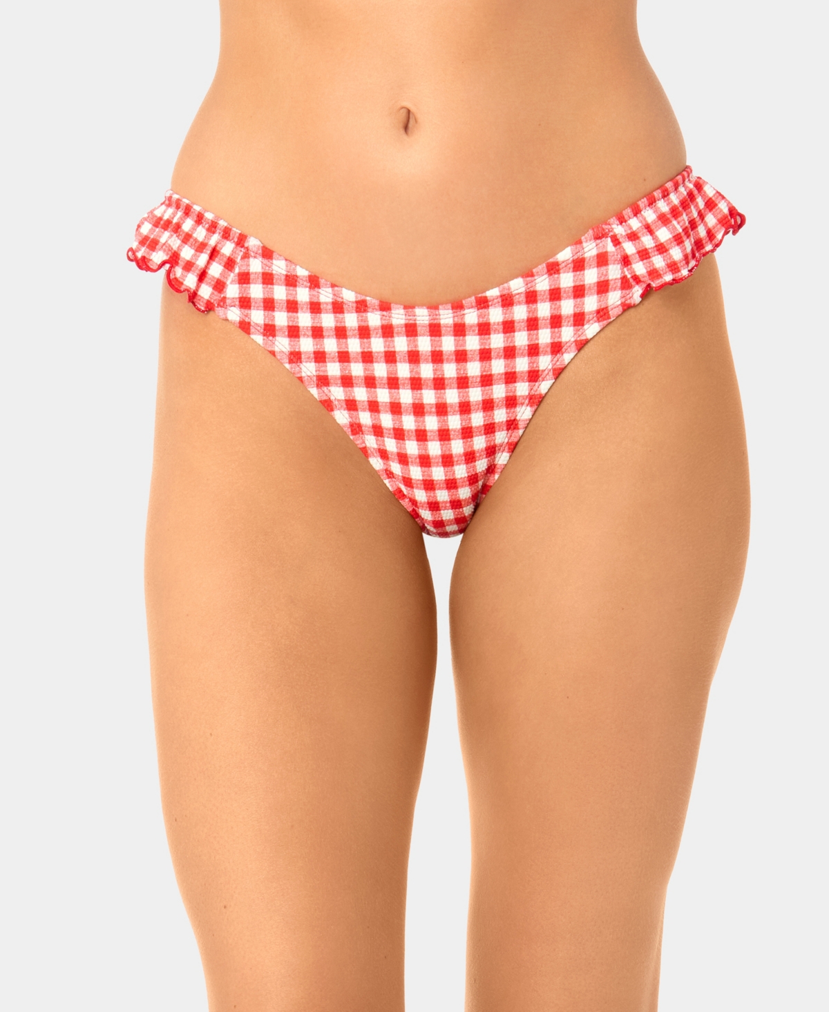 Click here for California Waves Womens Gingham Ruffle Tab-Side Sc... prices