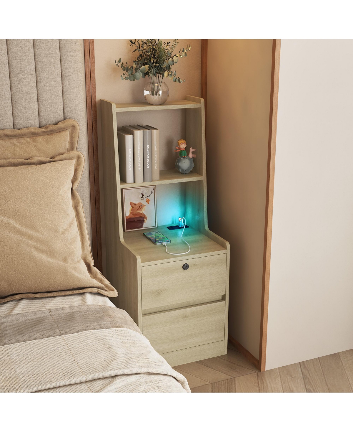 Click here for Flynama Modern Neutral Nightstand with Storage Spa... prices