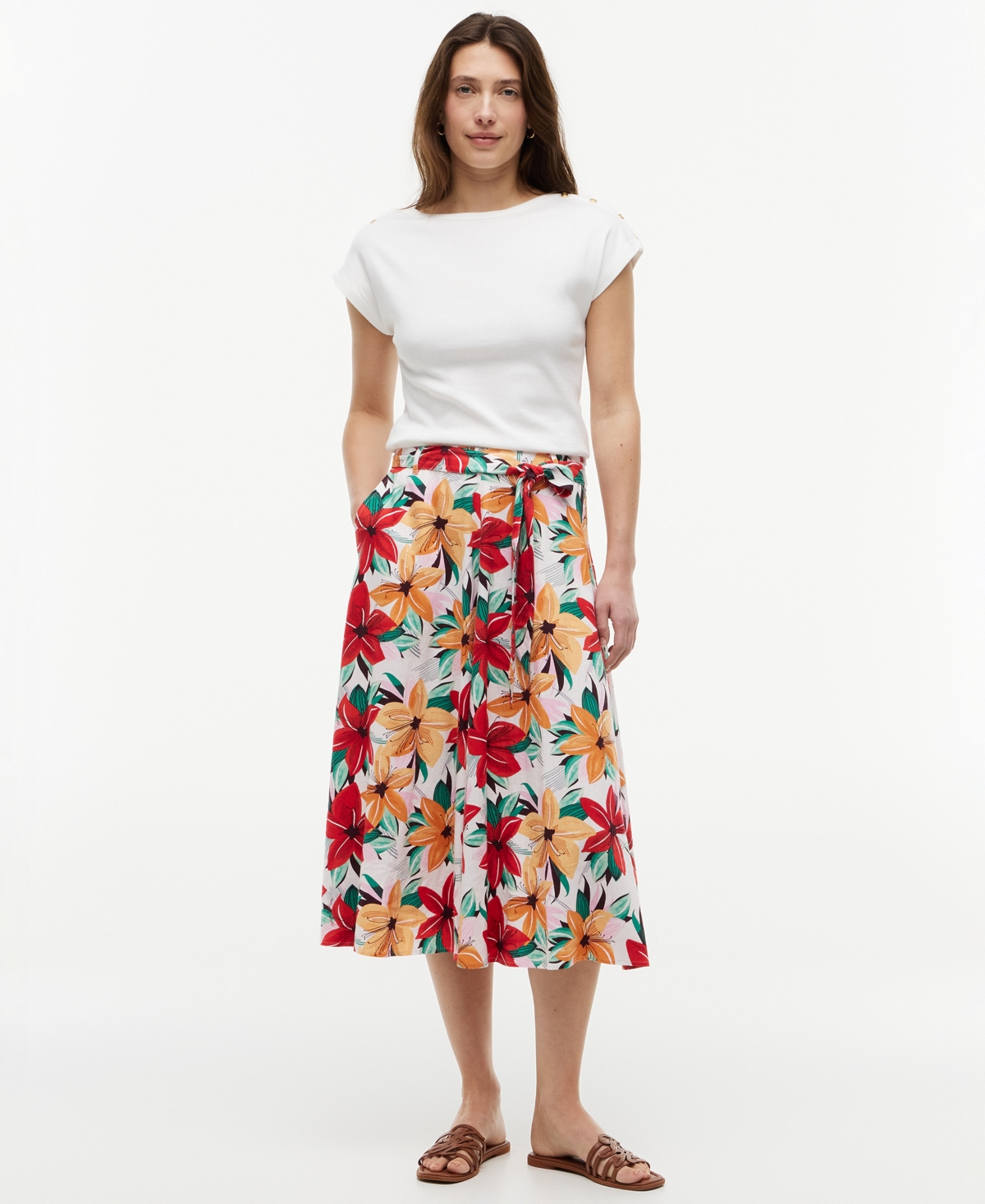 Click here for Tommy Hilfiger Womens Belted Midi Skirt - Hibiscus... prices