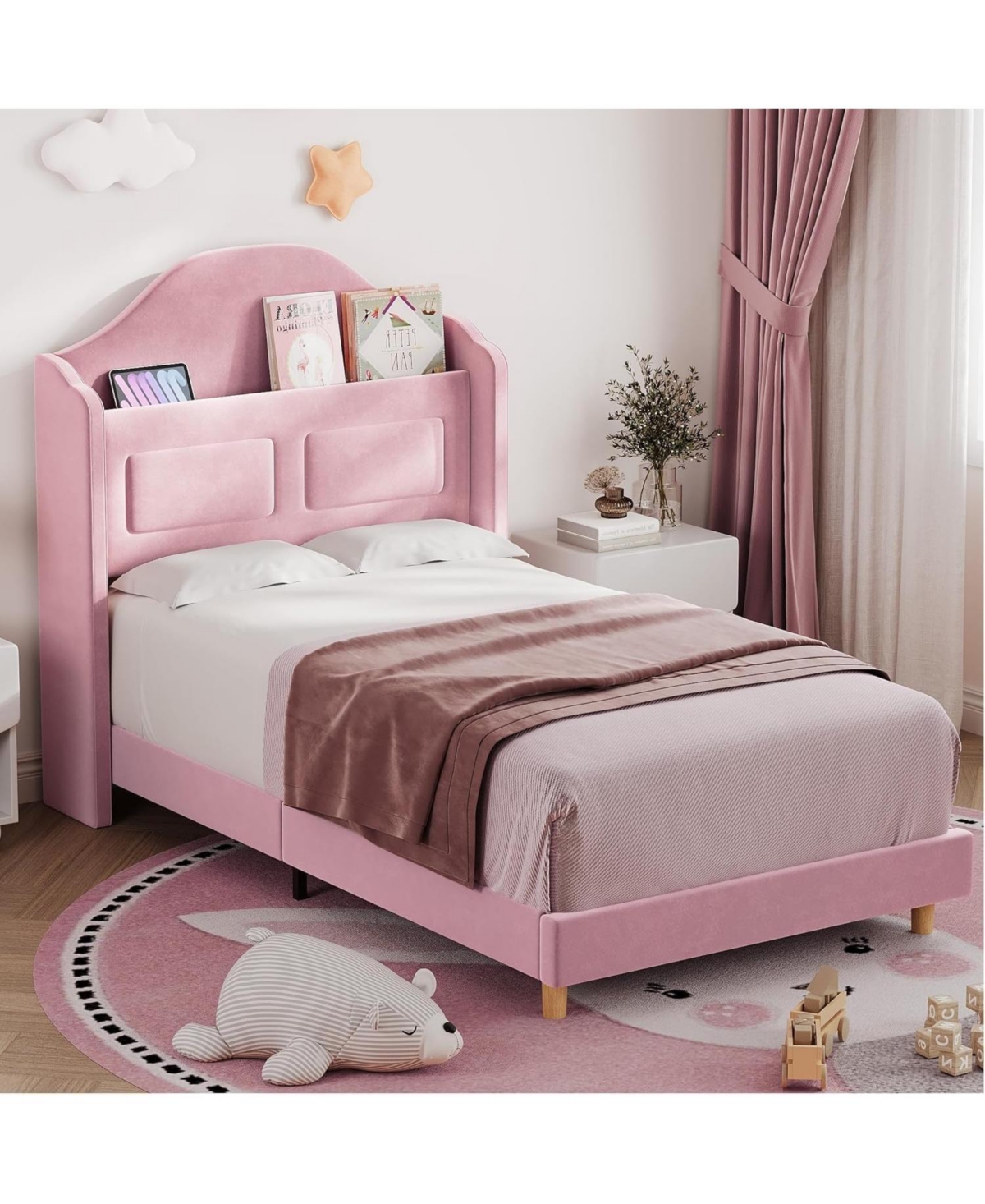 Click here for gaomon Princess Twin Upholstered Velvet Bed Frame... prices