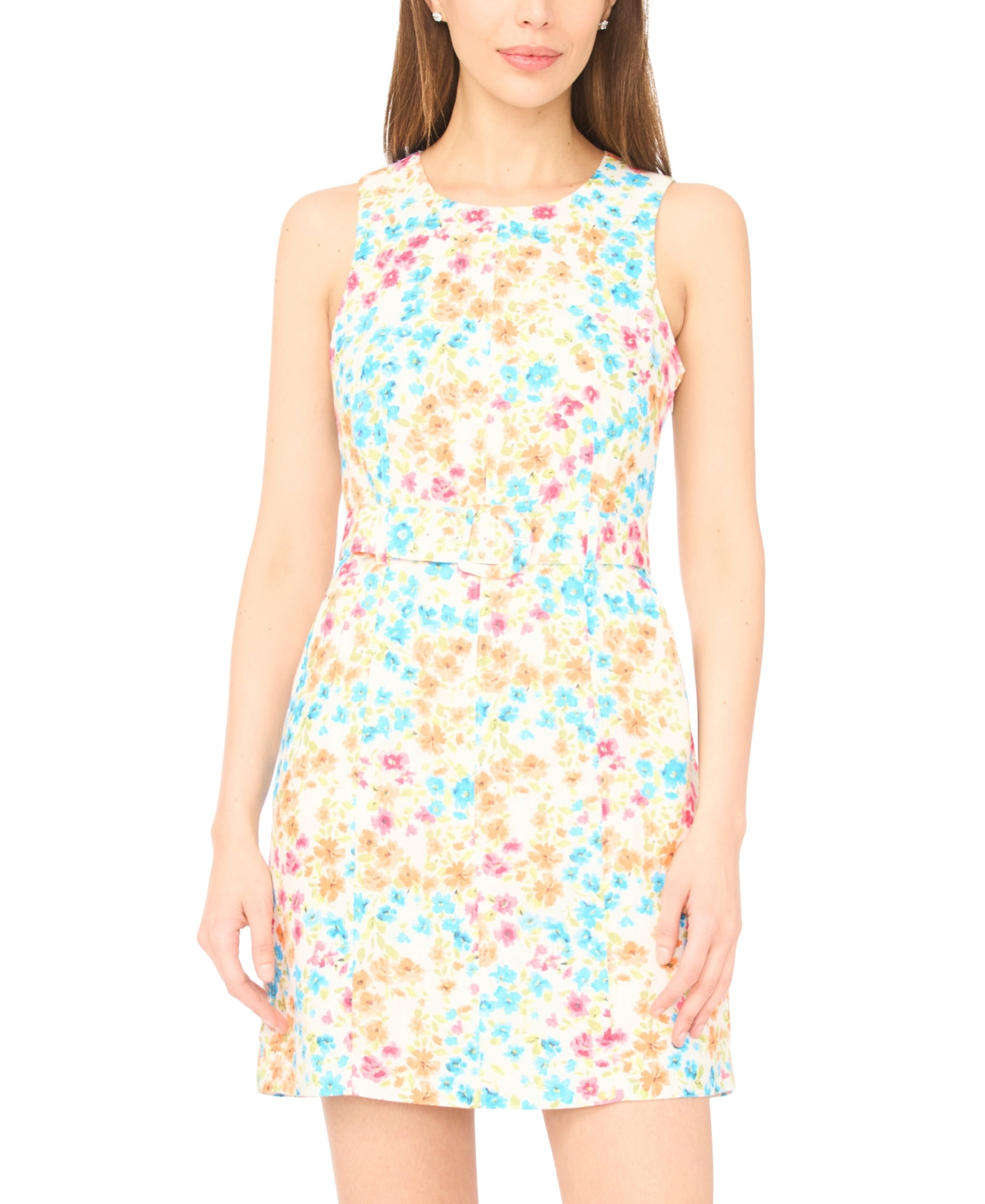 Click here for CeCe Womens Floral Belted Crewneck Mini Dress - Ne... prices