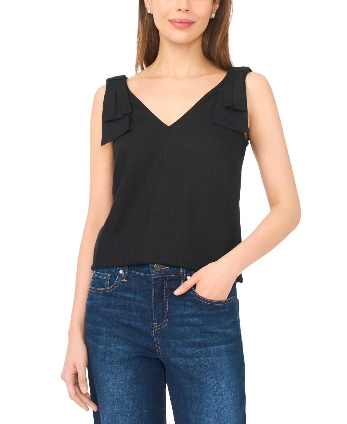 Click here for CeCe Womens V-Neck Bow-Strap Tank Top - Rich Black prices