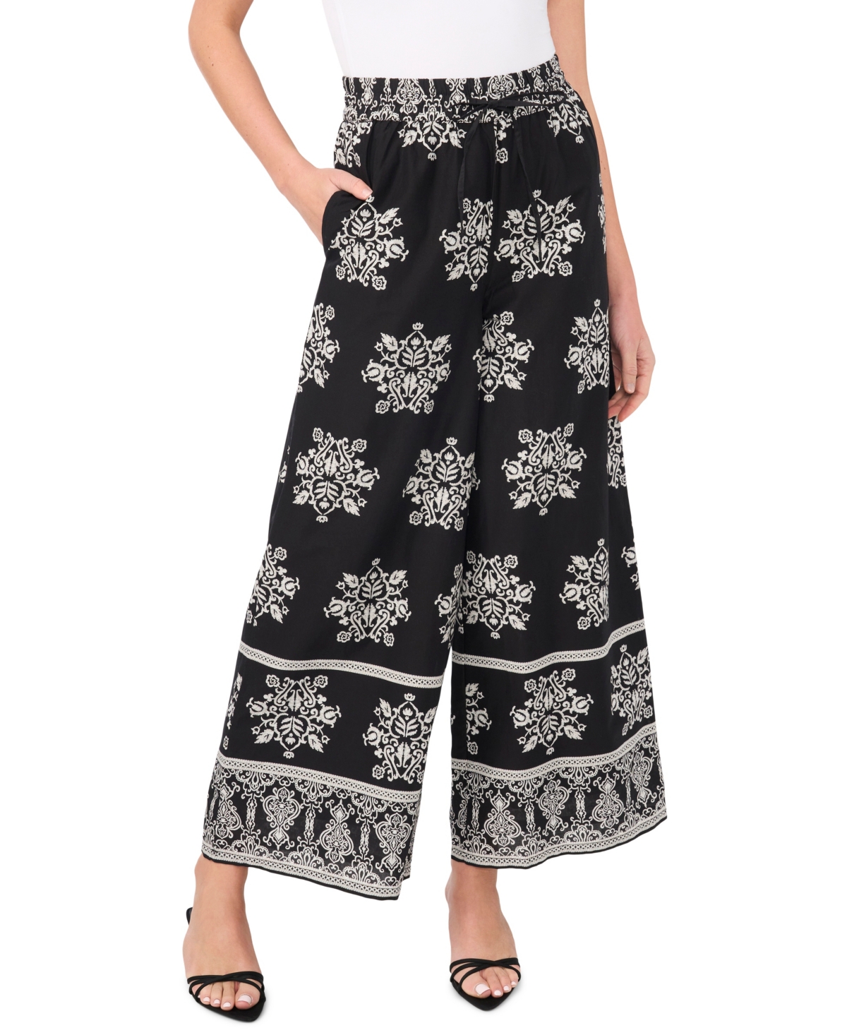 Click here for CeCe Womens Printed Wide-Leg Pull-On Cotton Pants... prices