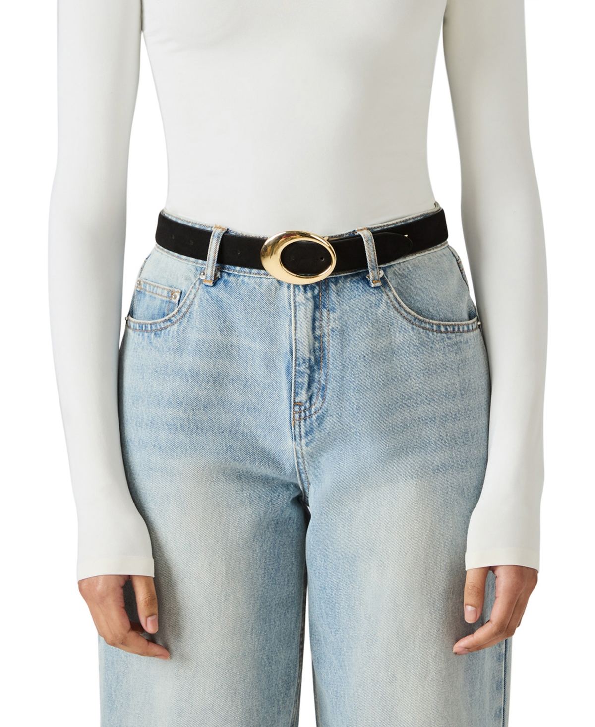 Click here for Steve Madden Feathered Edge Faux Suede Oval Buckle... prices