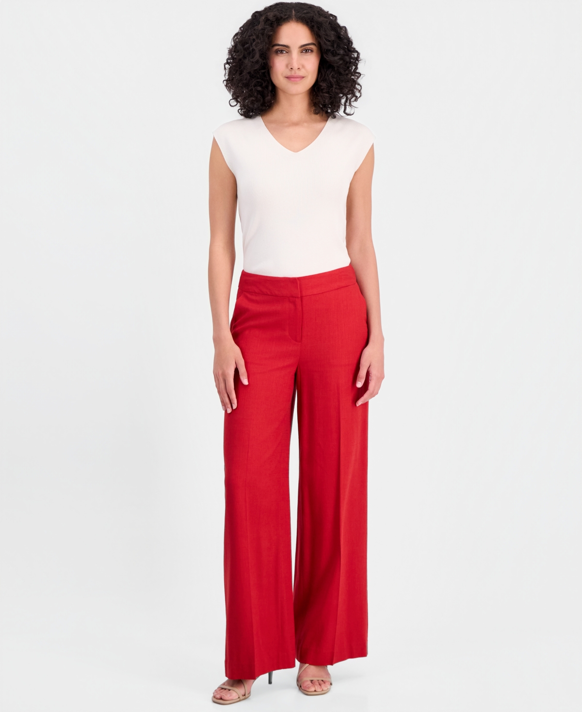 Click here for Tahari Asl Womens High Rise Wide-Leg Pants - Baked... prices