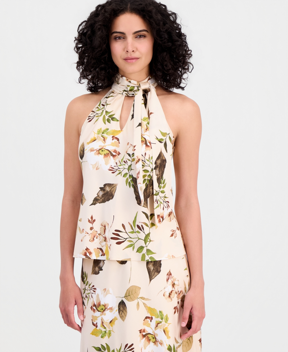 Click here for Tahari Asl Womens Sleeveless Floral Tie-Neck Top -... prices