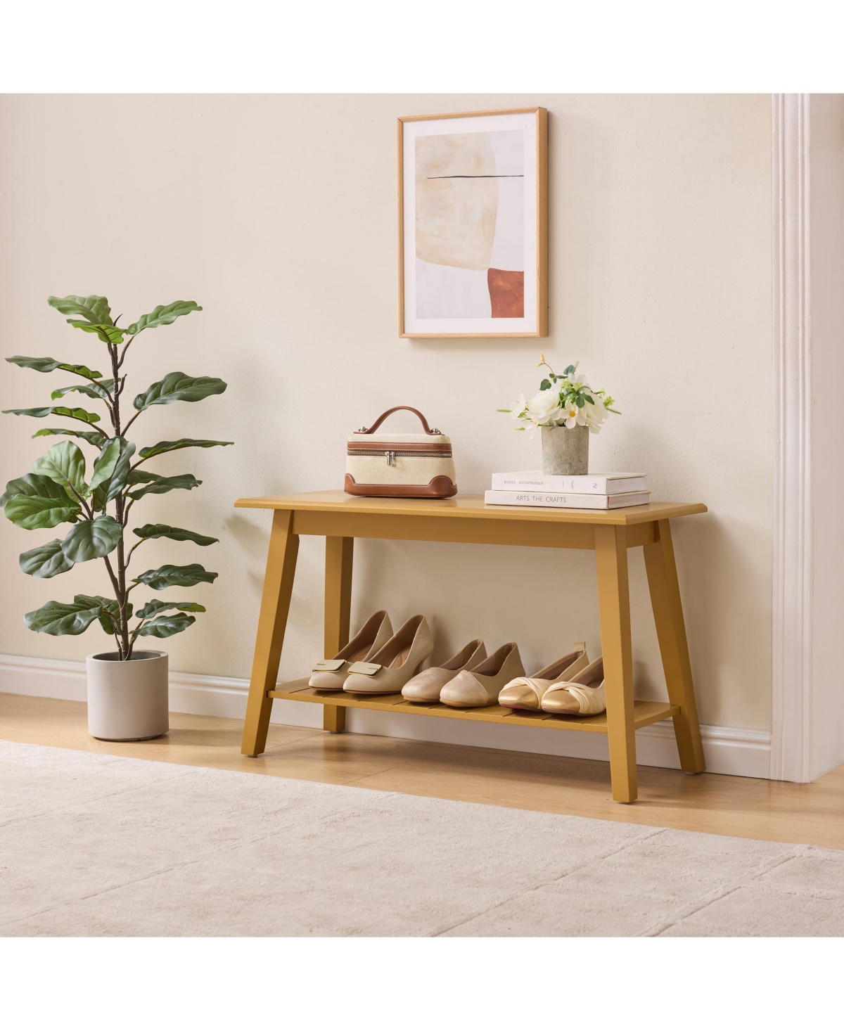 Click here for Modern wood entryway bench with storage shelf ... prices
