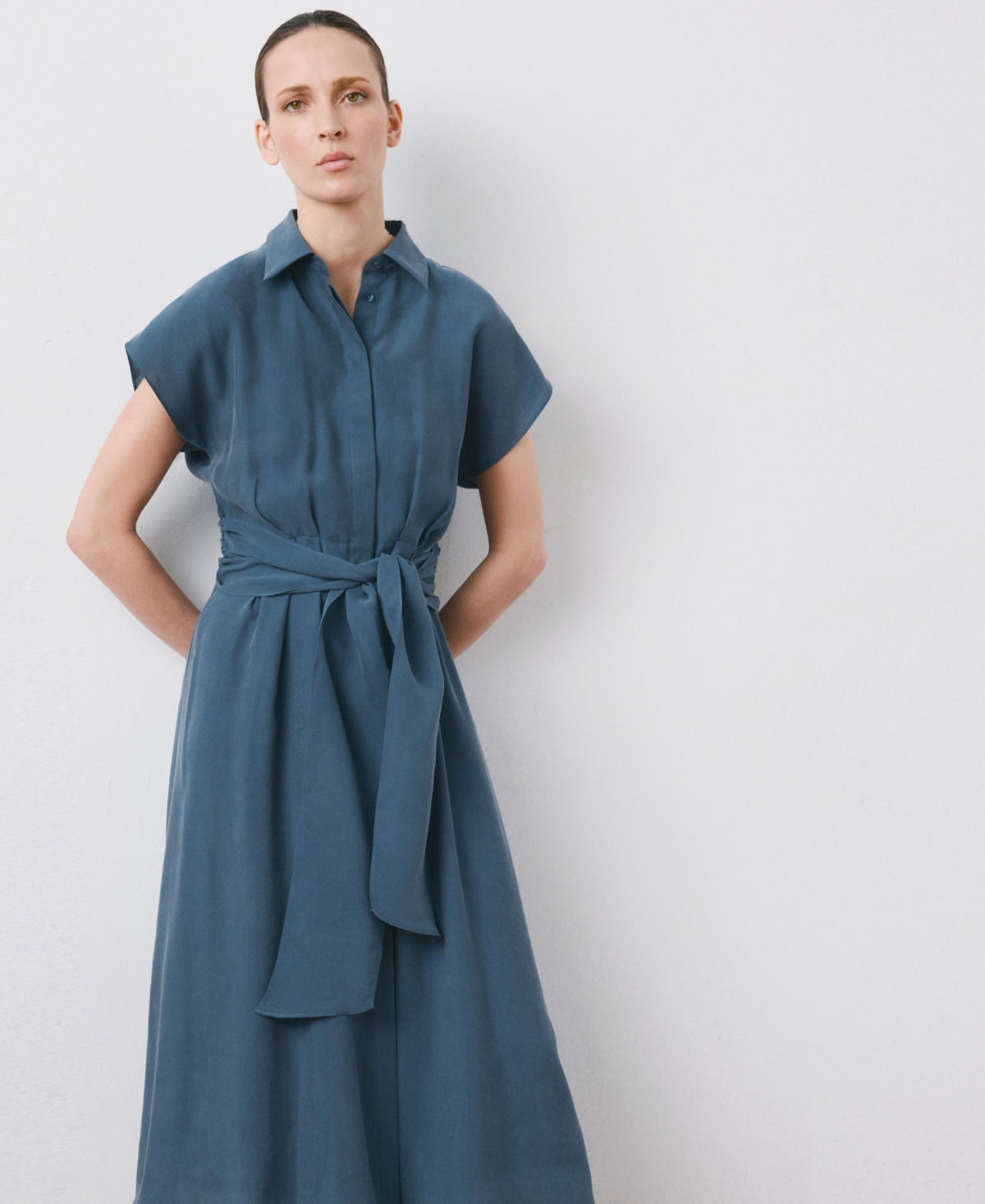 Click here for Mango Womens Belt Shirt Dress - Blue prices