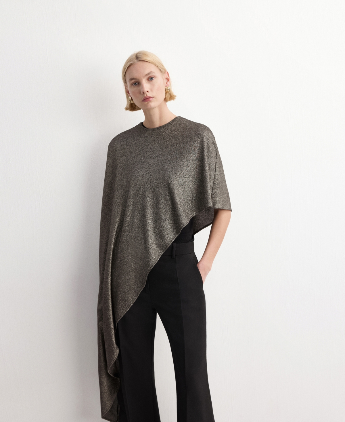 Click here for Mango Womens Asymmetrical Lurex Cape - Black prices