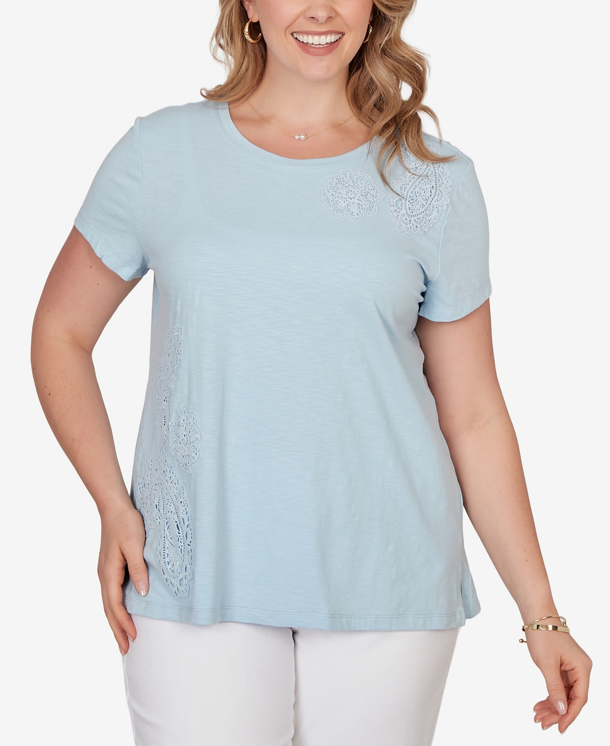 Click here for Ruby Rd. Plus Size Paisley Lace Solid Knit T-Shirt... prices