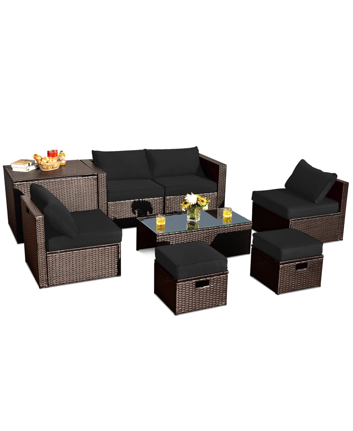 Click here for Gymax 8PCS Patio Rattan Pe Wicker Conversation Set... prices
