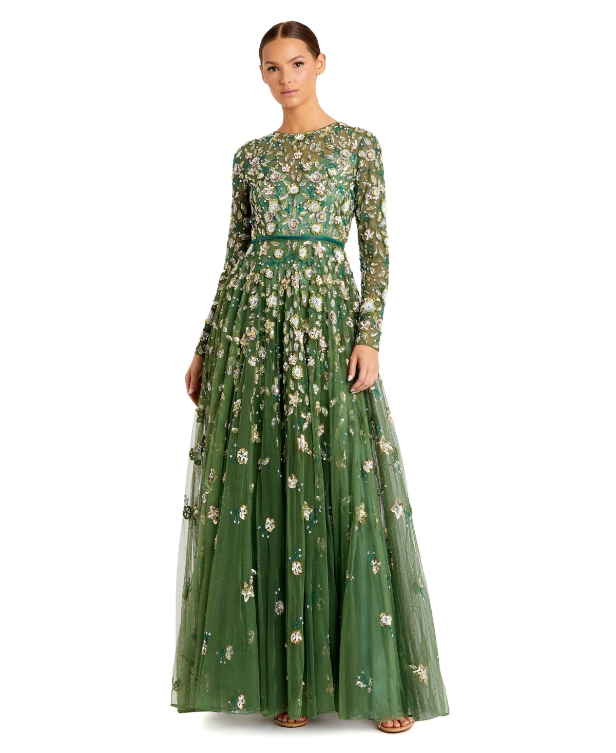 Click here for Mac Duggal Womens Petite Embellished High Neck Lon... prices