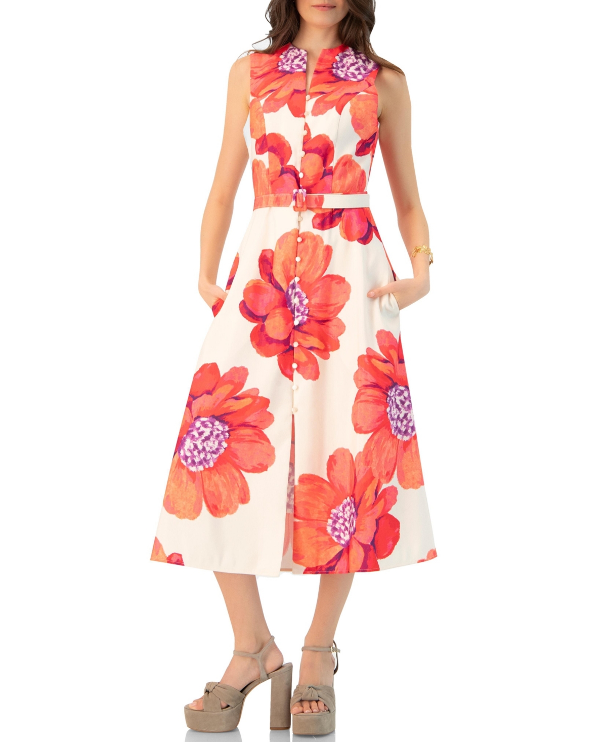 Click here for Ivonne Womens Printed Jacquard Sleeveless Midi Dre... prices