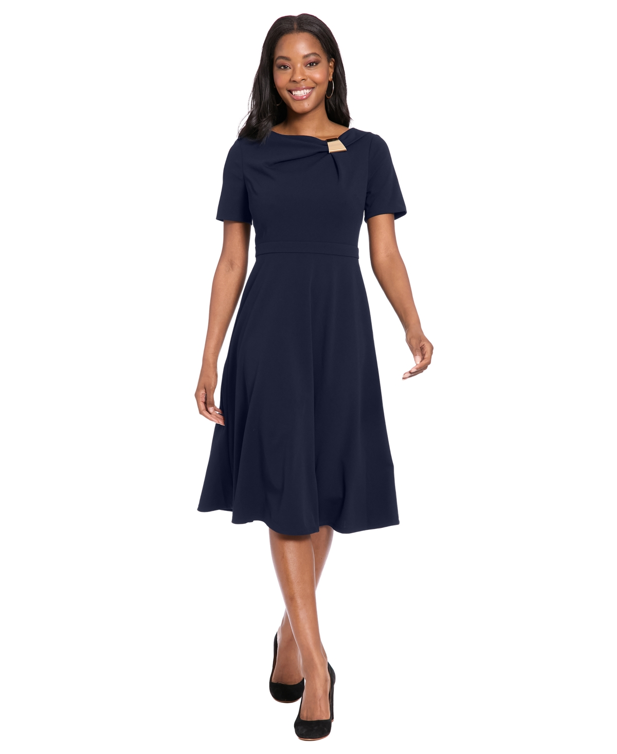 Click here for London Times Petite Short Sleeve Dress - Navy Blaz... prices