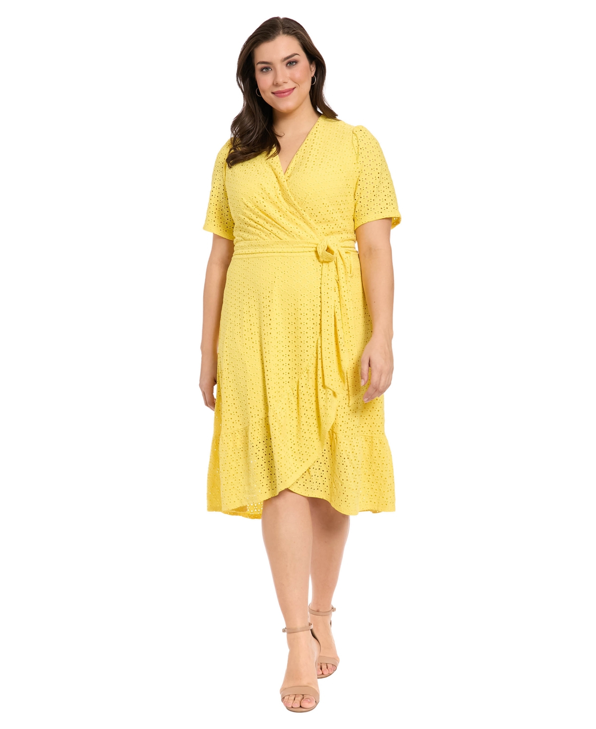 Click here for London Times Plus Size Eyelet Wrap Dress - Snapdra... prices