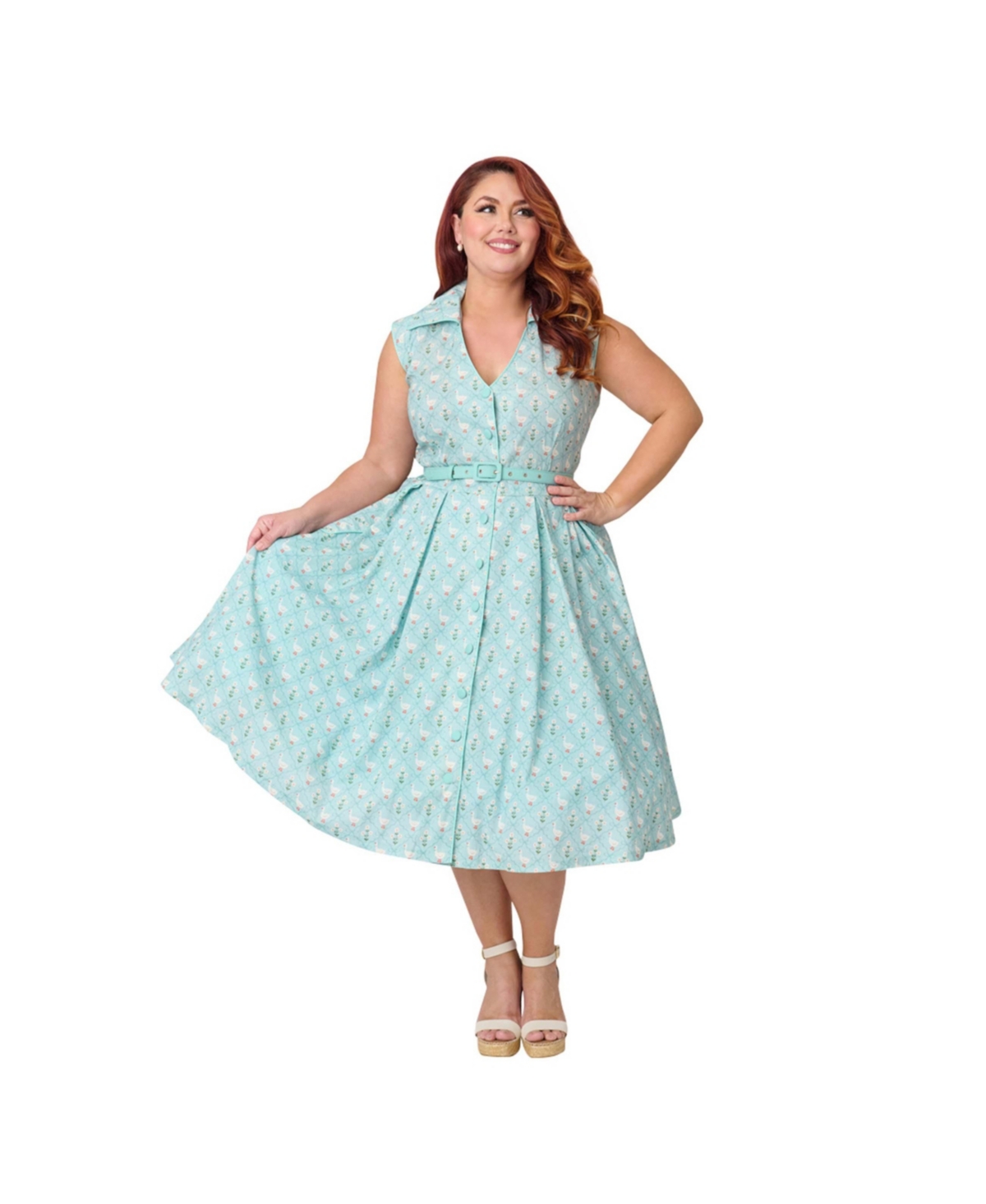 Click here for Unique Vintage Plus Size Shirt Swing Dress - Blue... prices