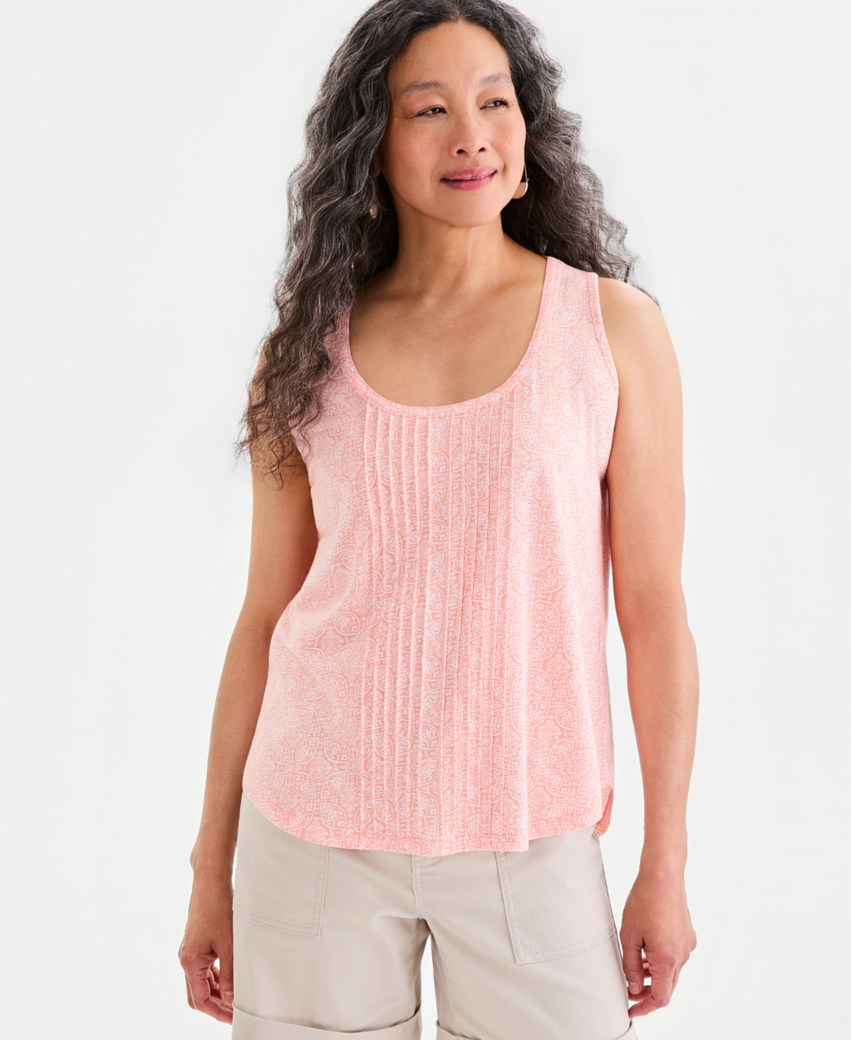 Click here for Style & Co Womens Printed Pintuck Tank Top  Macys... prices