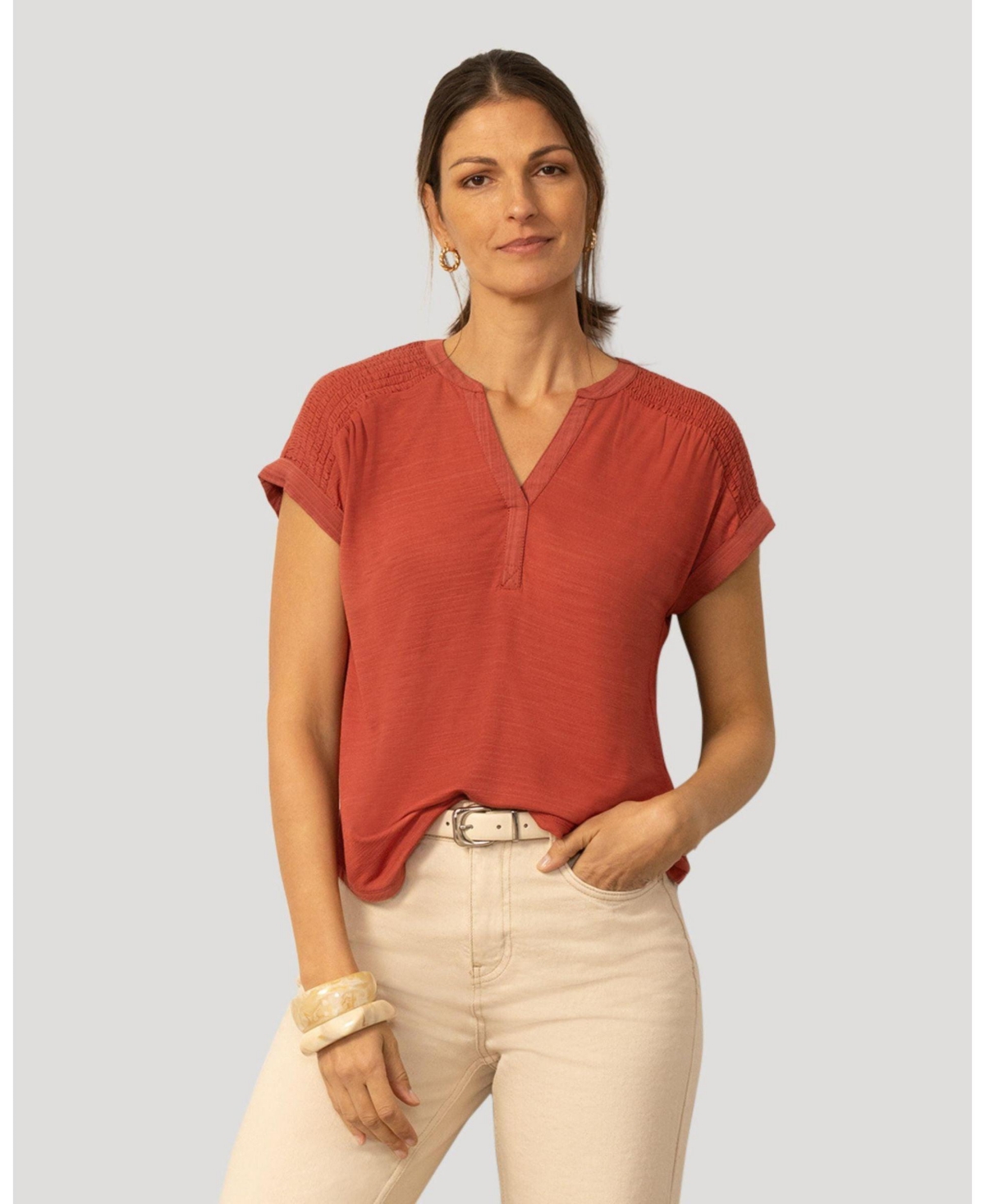 Click here for Cable & Gauge Womens Smocked Shoulder Tee - Marsal... prices