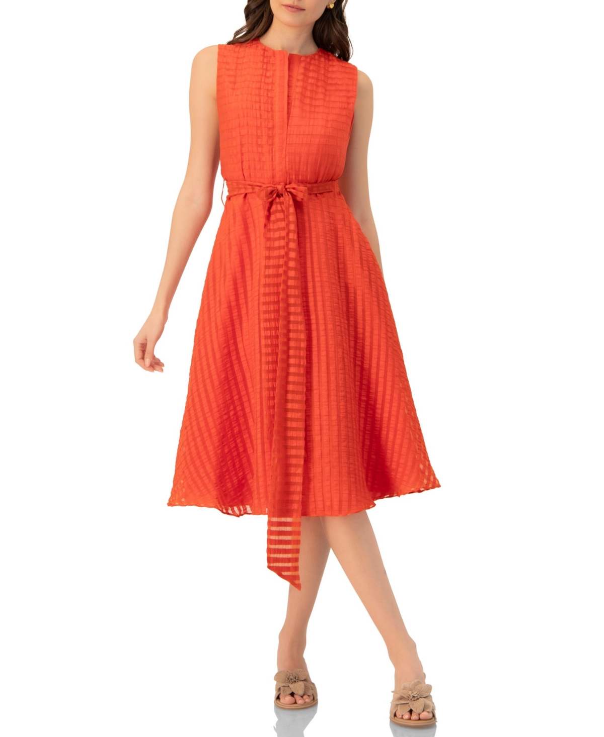 Click here for Ivonne Womens Midi A-Line Dress with Waist Tie - O... prices