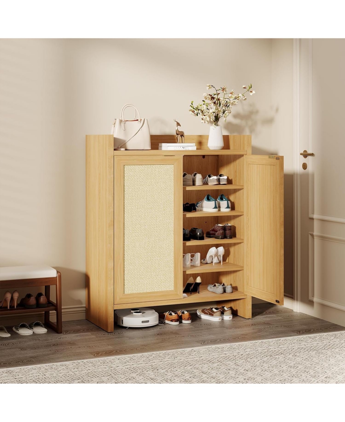Click here for gaomon Freestanding Wooden Rattan Shoe Cabinet wit... prices