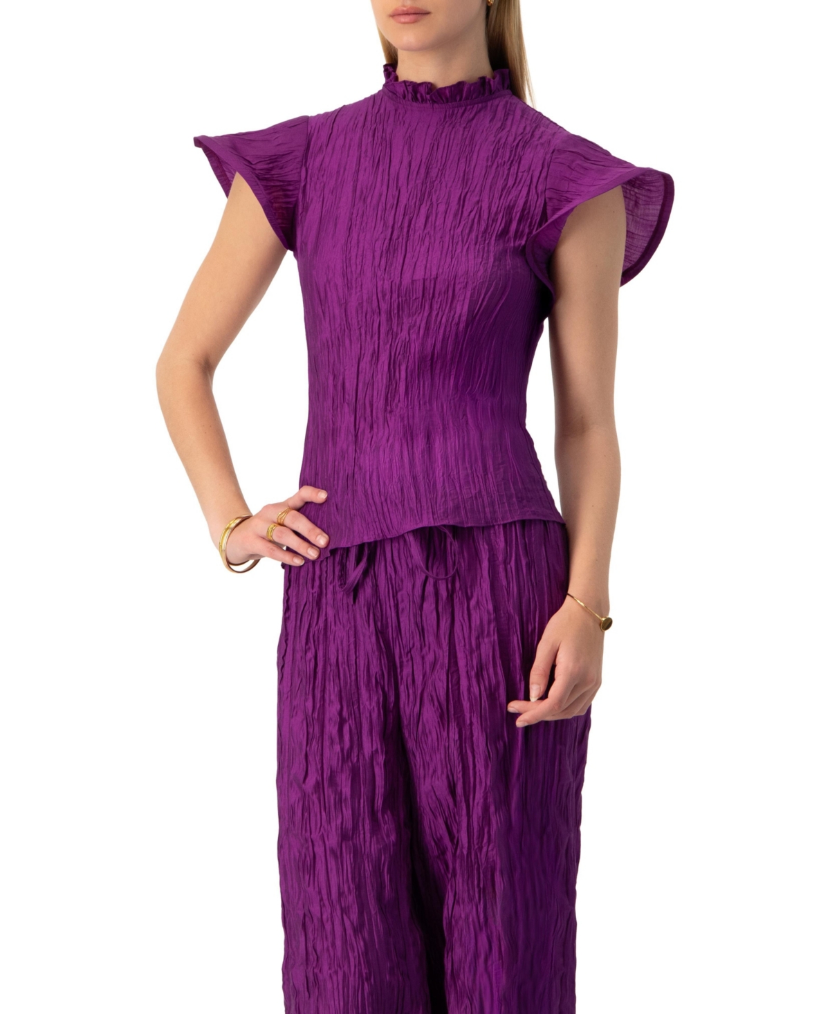 Click here for Ivonne Womens Straight Blouse with Ruffle Short Sl... prices