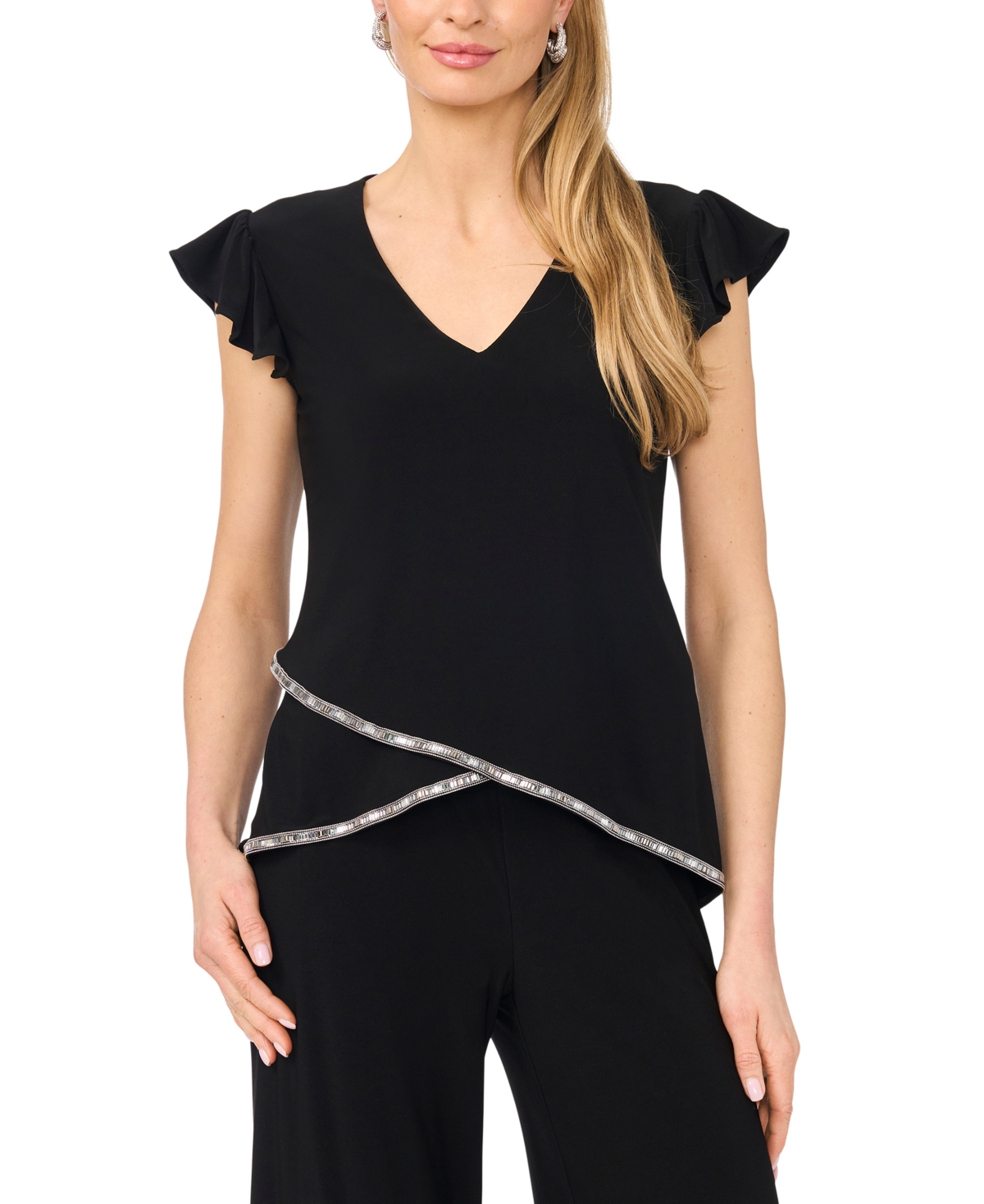 Click here for Msk Petite Flutter-Sleeve V-Neck Top - Rich Black prices