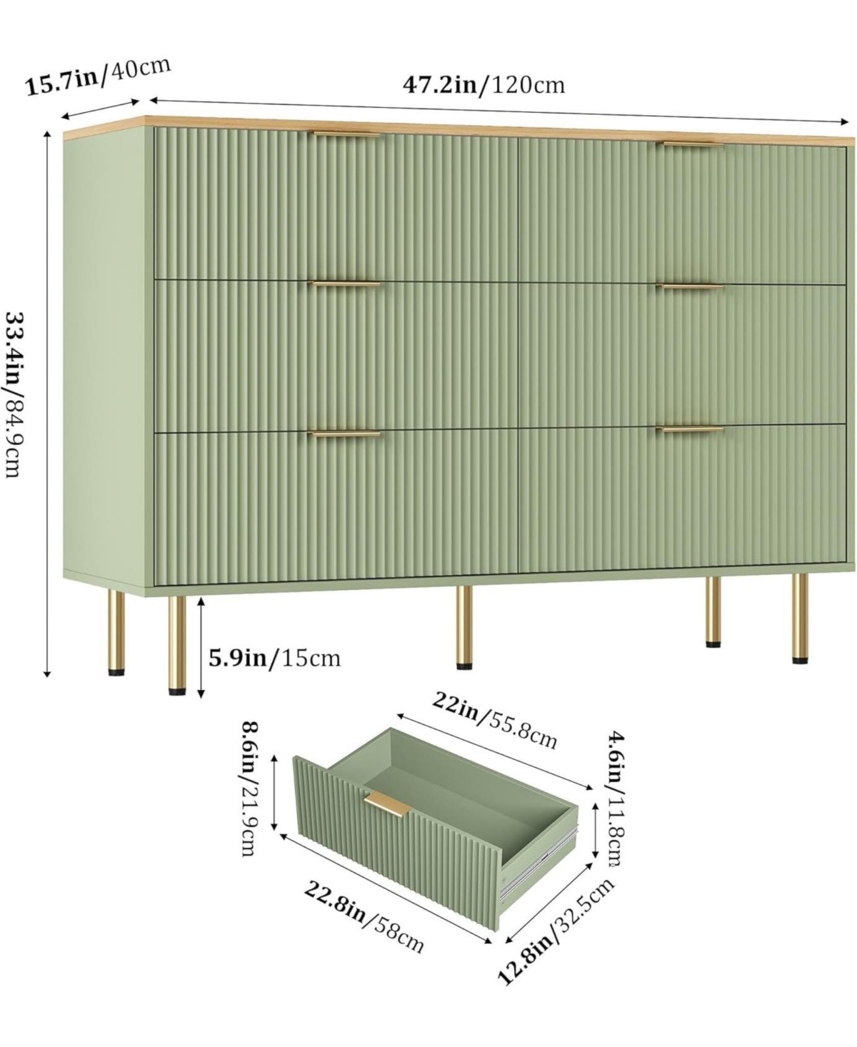 Click here for gaomon 6 Drawer Fluted Dresser 47 Inch Wide Modern... prices