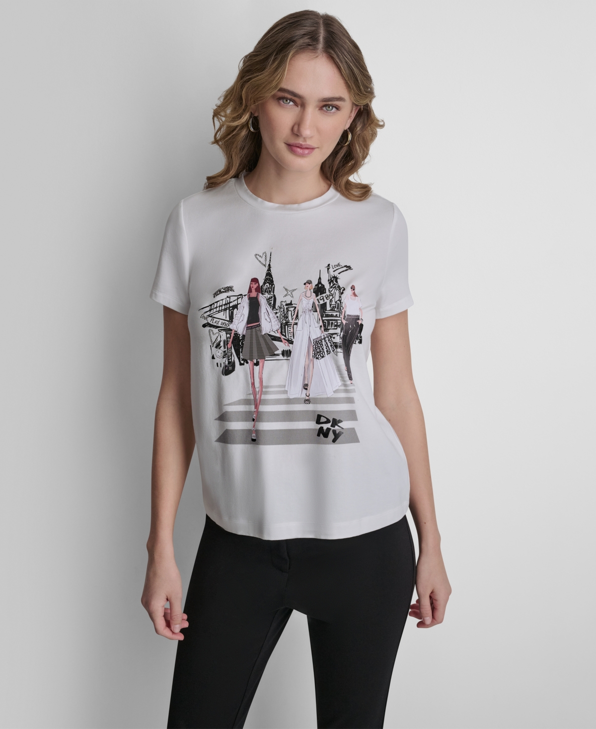 Click here for Dkny Womens Short-Sleeve Graphic T-Shirt - White prices