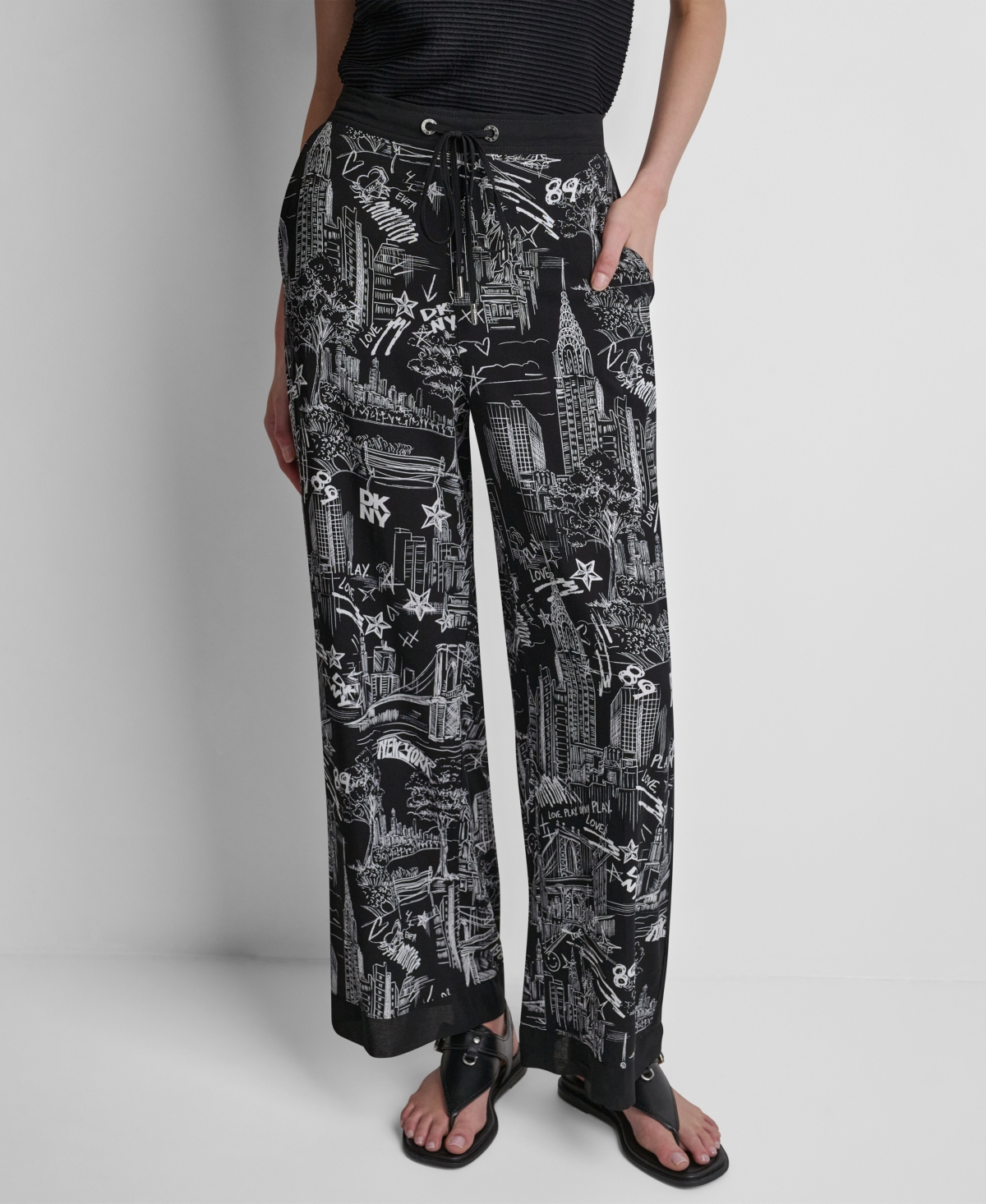 Click here for Dkny Womens Printed Drawstring Waist Pants - New Y... prices