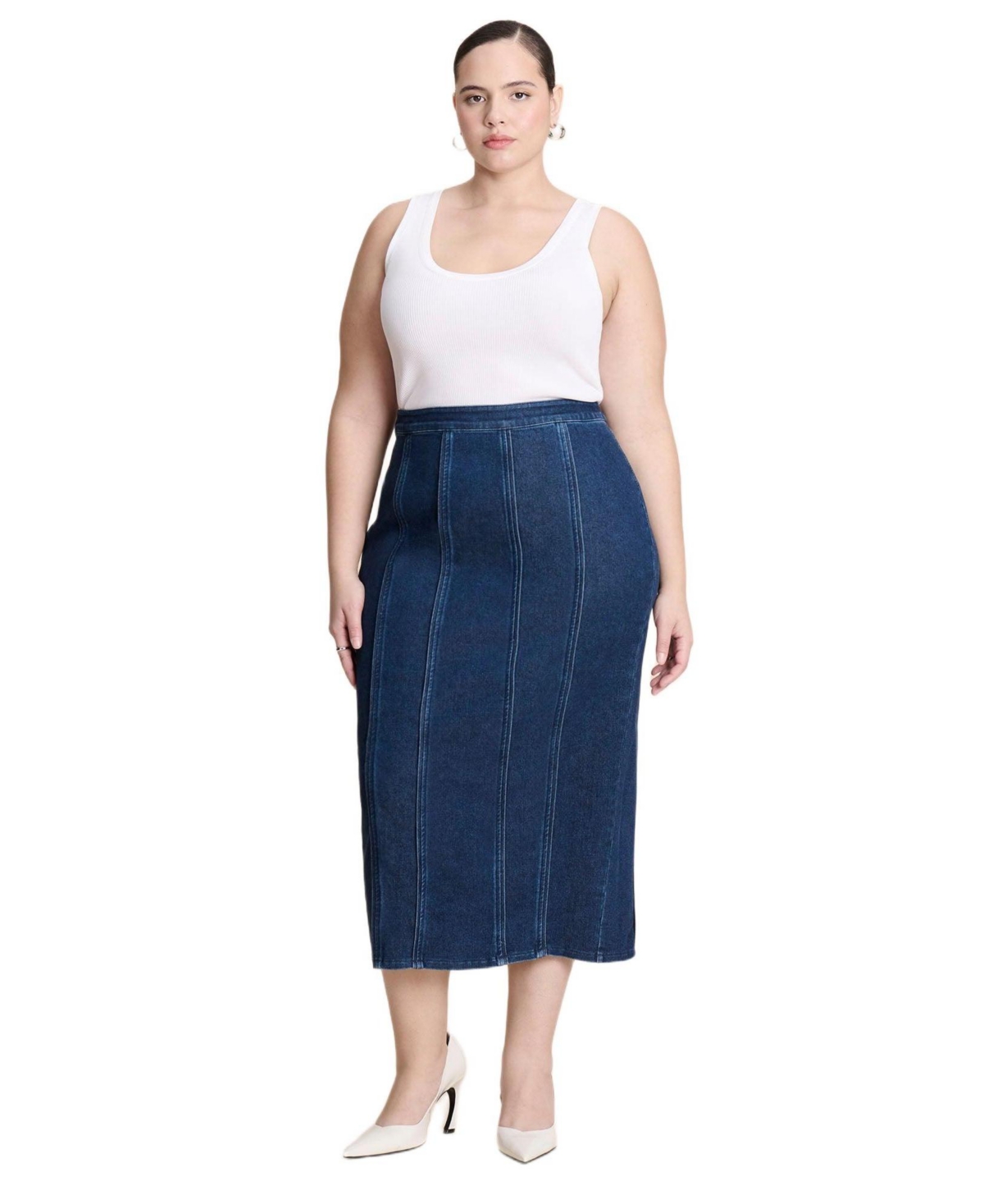 Click here for Eloquii Womens Seamed Denim Column Skirt - Medium... prices