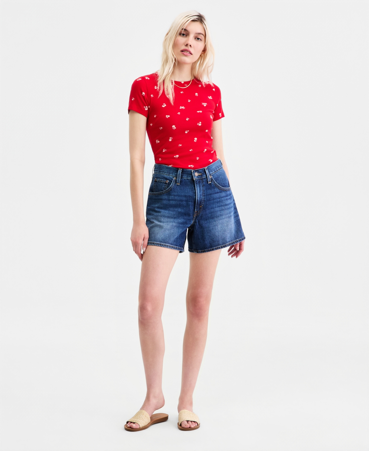 Click here for Levis Womens Cotton Cinch-Waist Denim Shorts - Kis... prices
