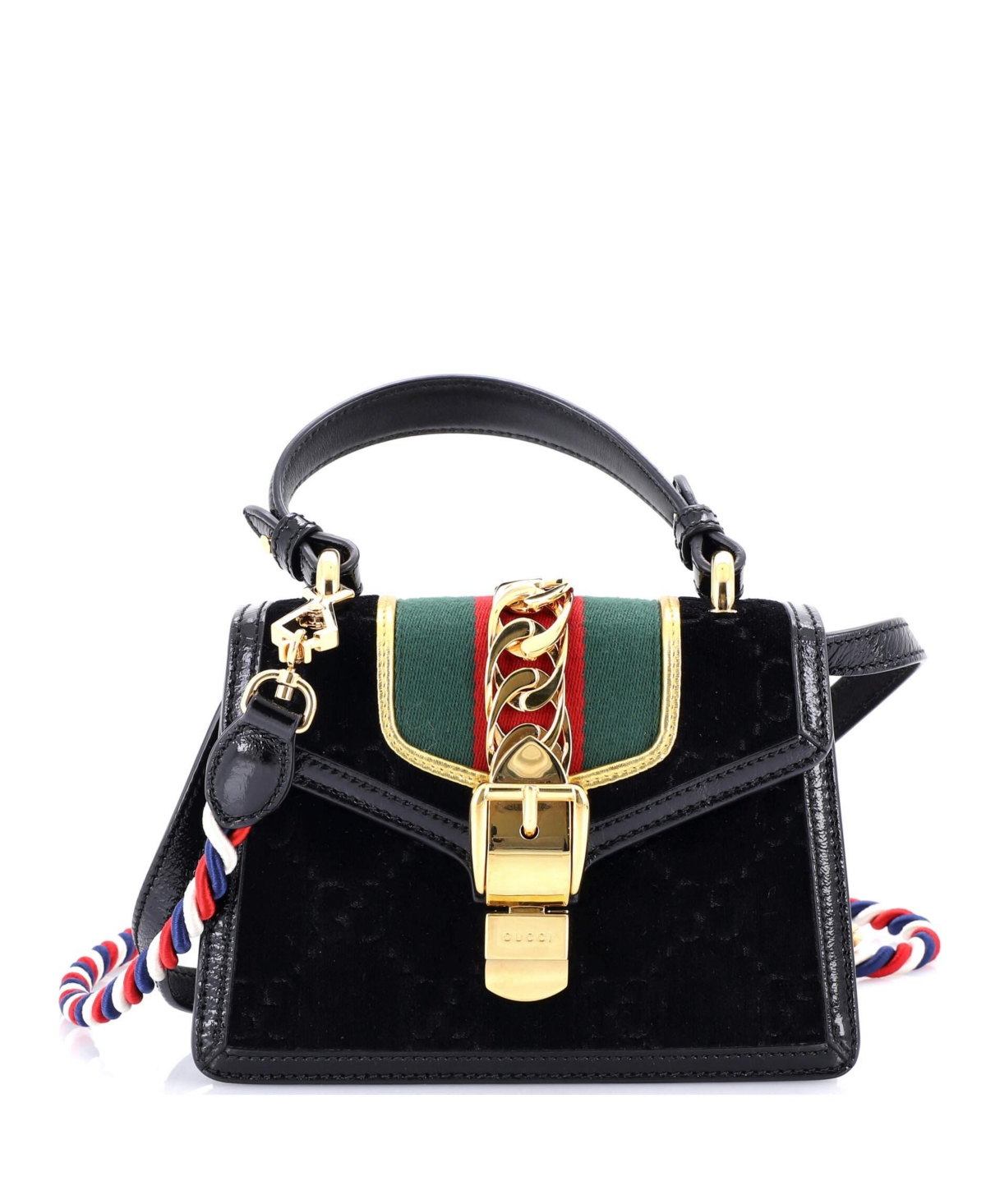 Click here for Pre-Owned Gucci Mini Sylvie Top Handle Bag Gg Velv... prices