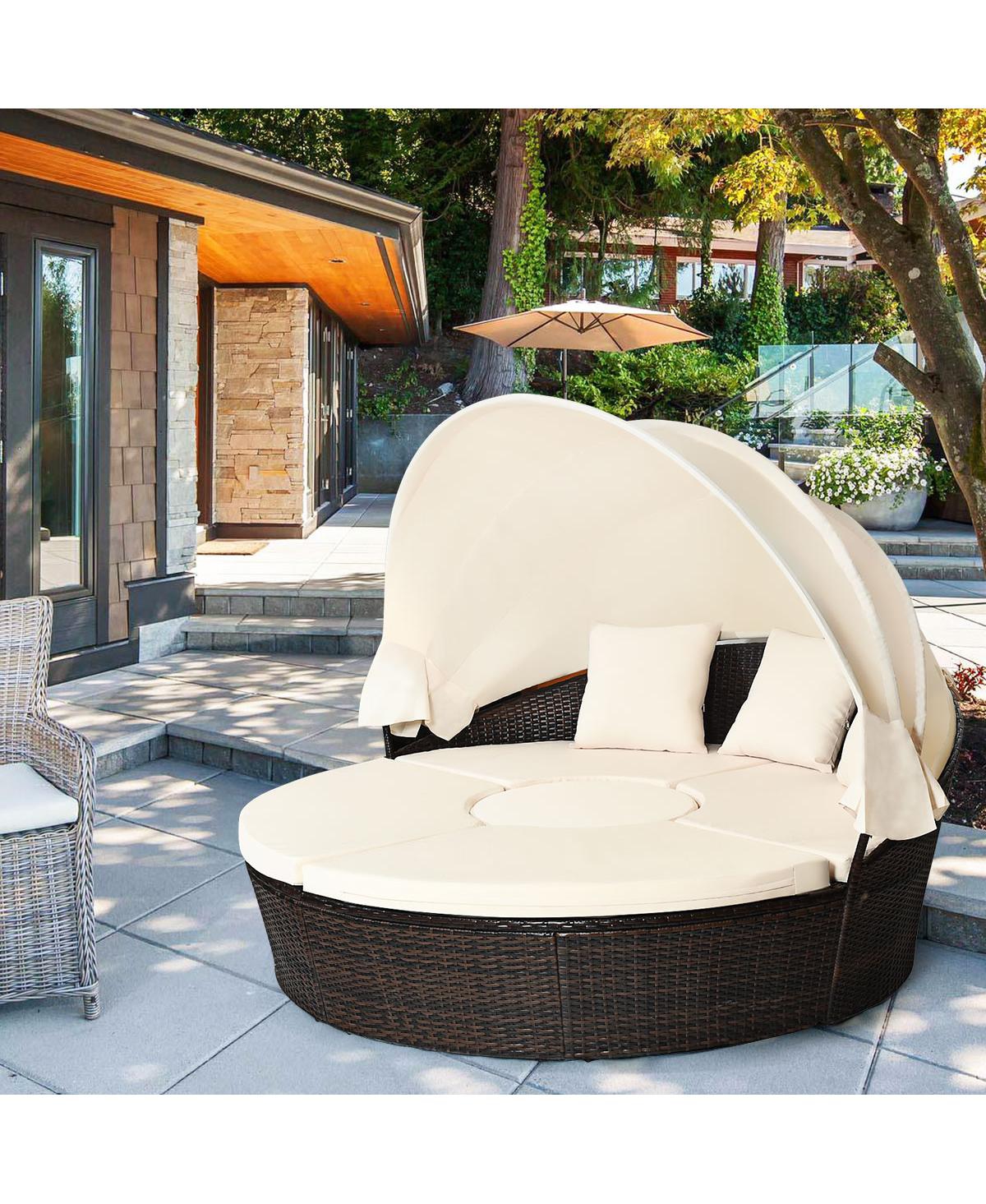 Click here for Gymax Cushioned Patio Rattan Round Daybed w/ Adjus... prices