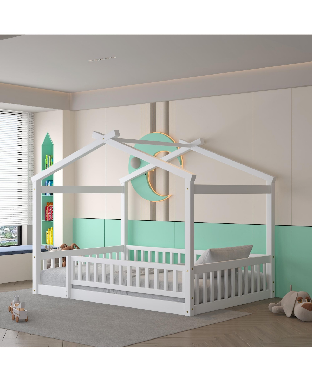 Click here for flynama Full Size Wood House Bed Fence prices