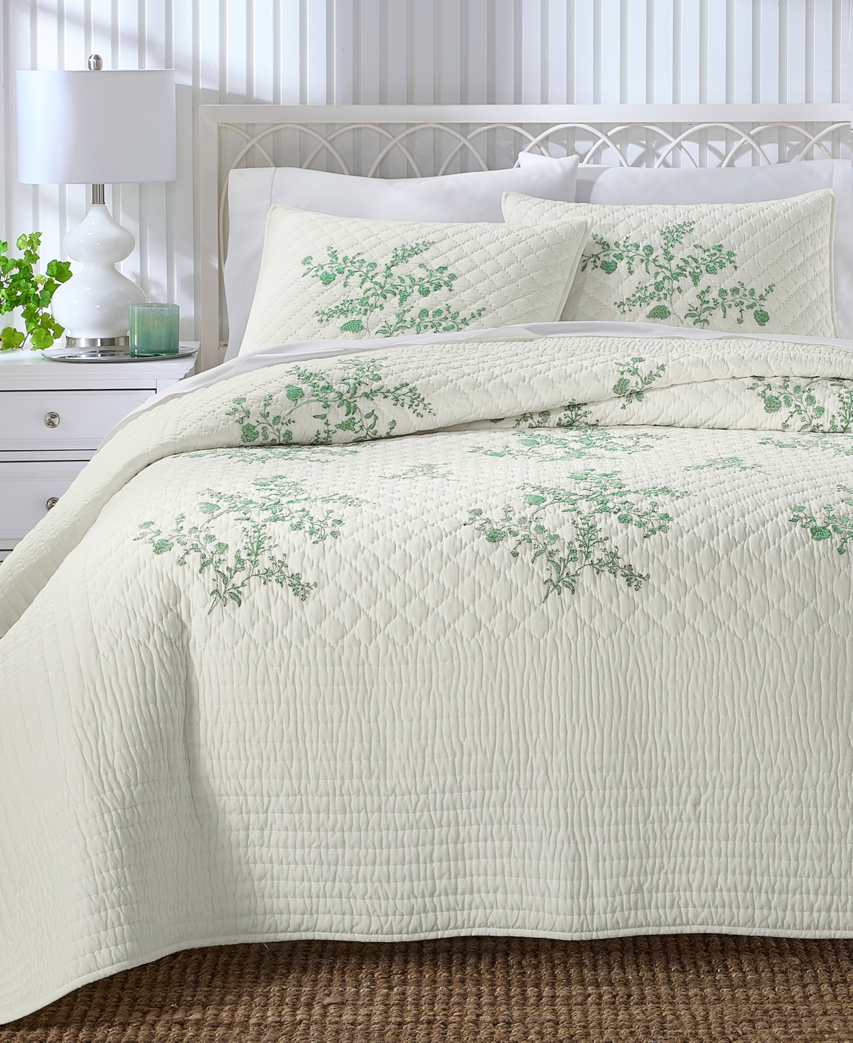 Charter Club Eden Embroidered 3-Pc. Quilt Set  Full/Queen  Macys Exclusive - Green