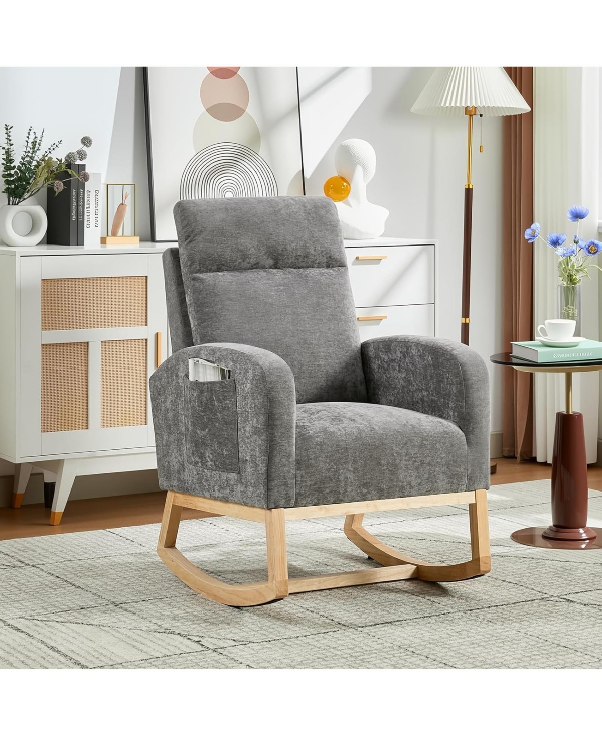 Click here for gaomon Modern Nursery Rocking Chair with Wood Legs... prices