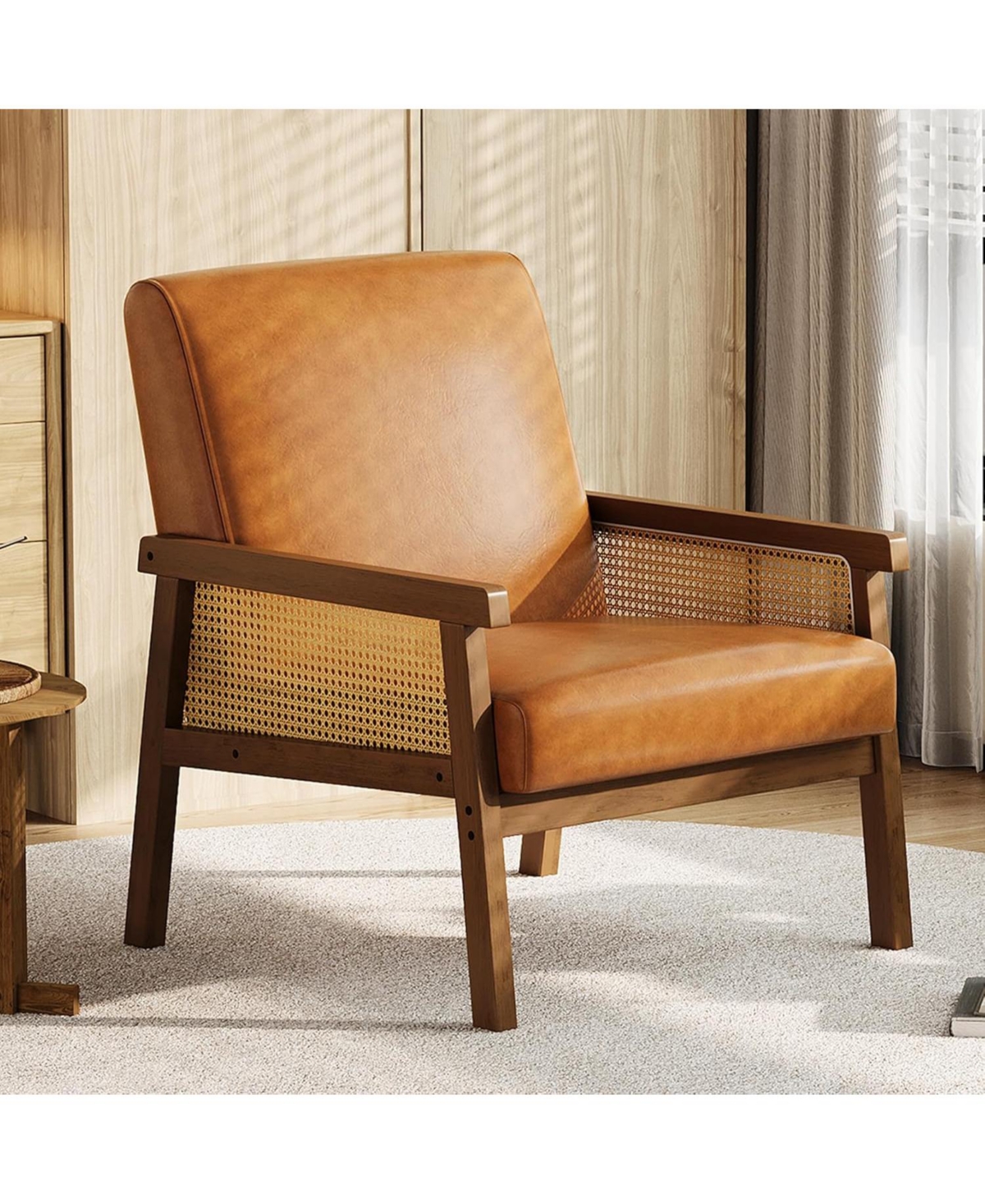 Click here for gaomon Pu Leather Accent Chair Rattan Armchair wit... prices