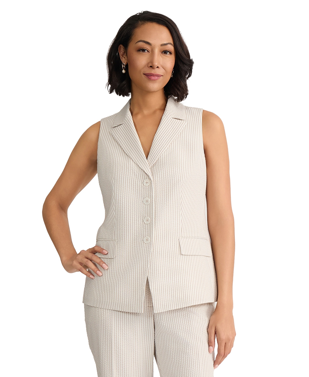 Click here for Jones New York Womens Sleeveless Button Front Lape... prices