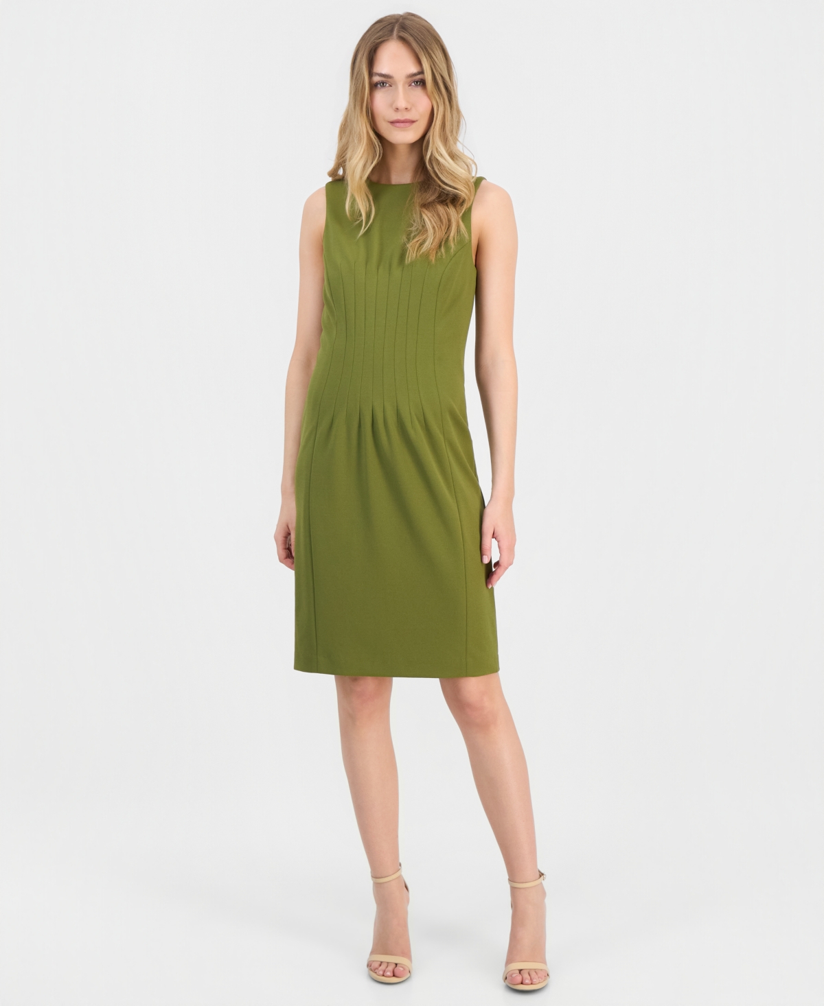 Click here for Anne Klein Womens Pleated-Waist Scuba-Crepe Sheath... prices
