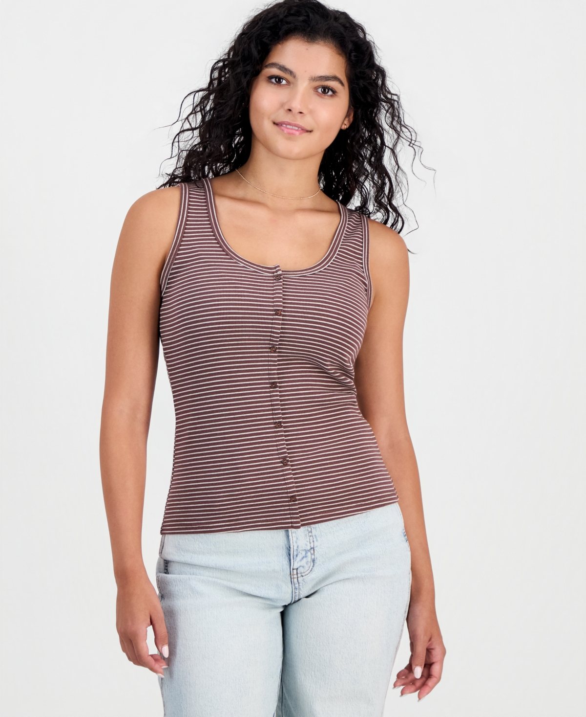 Click here for Hippie Rose Juniors Ribbed Button Front Tank Top -... prices
